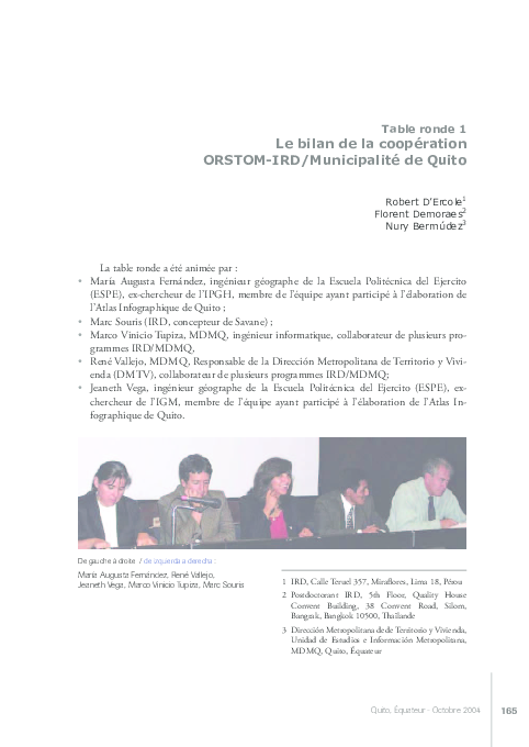 (PDF) Le bilan de la coopération ORSTOM-IRD / Municipalité de Quito ...