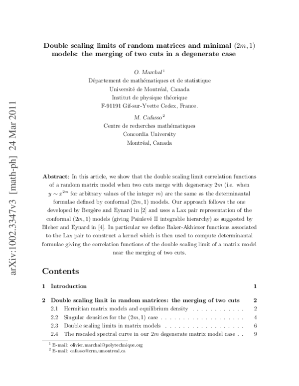 Pdf Double Scaling Limits Of Random Matrices And Minimal 2 M 1