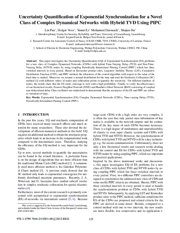 (PDF) Uncertainty Quantification of Exponential Synchronization for a Novel Class of Complex ...