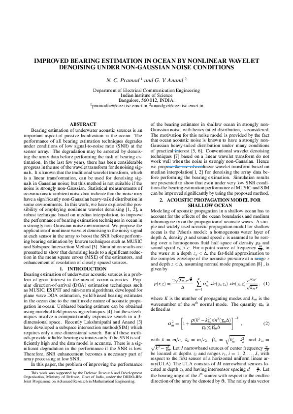 Pdf Nonlinear Wavelet Denoising For Improved Bearing Estimation In Ocean Under Non Gaussian