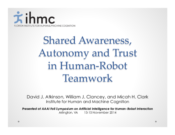 (PDF) Shared Awareness, Autonomy and Trust in Human-Robot Teamwork ...