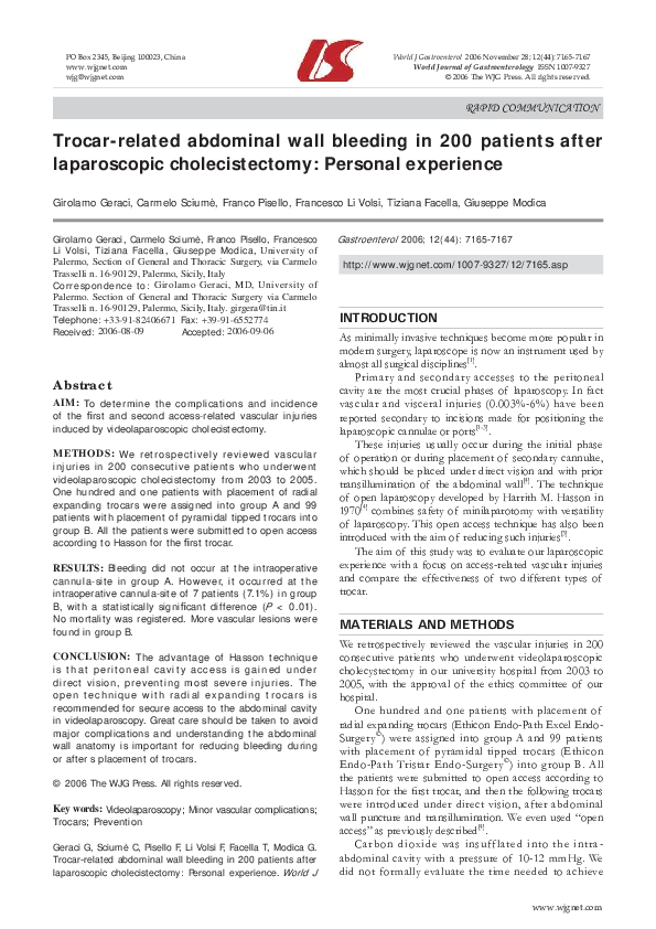 (PDF) Trocar-related abdominal wall bleeding in 200 patients after ...