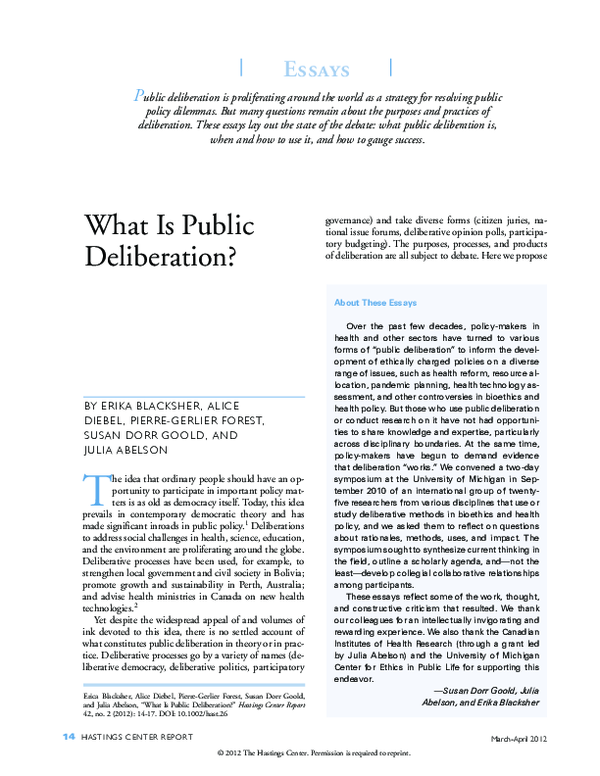 (PDF) What is public deliberation?