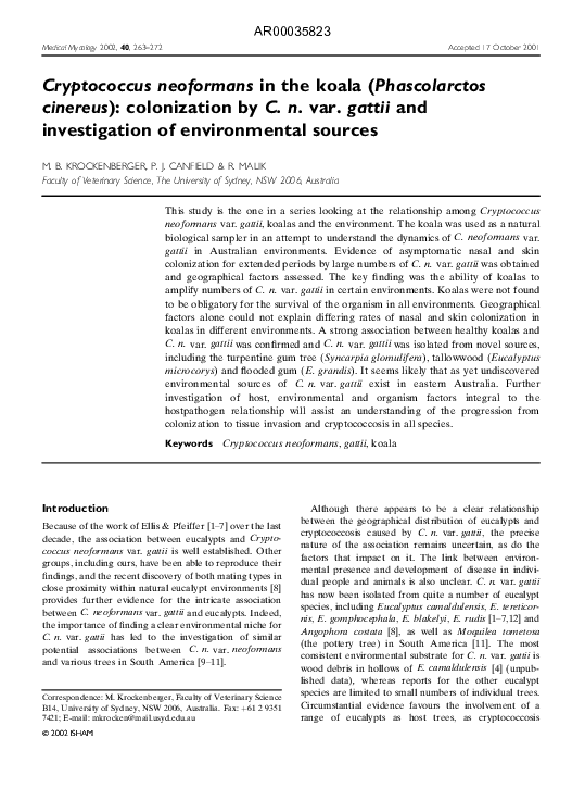 (PDF) Cryptococcus neoformans in the koala ( Phascolarctos cinereus ...