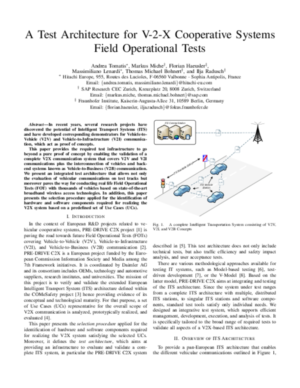 (PDF) A test architecture for V-2-X cooperative systems field ...