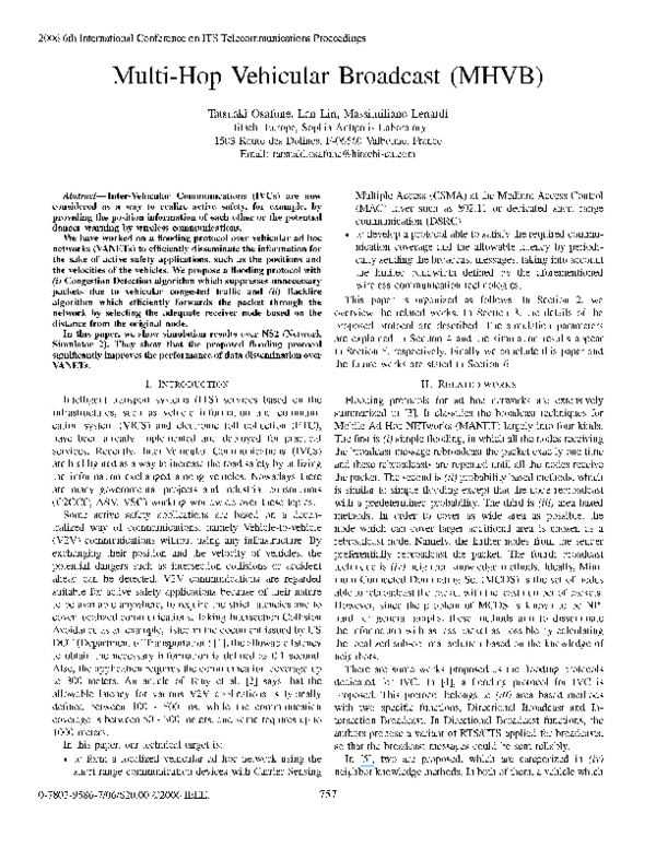 (PDF) Multi-Hop Vehicular Broadcast (MHVB)