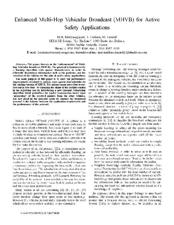 (PDF) Enhanced Multi-Hop Vehicular Broadcast (MHVB) for Active Safety Applications ...
