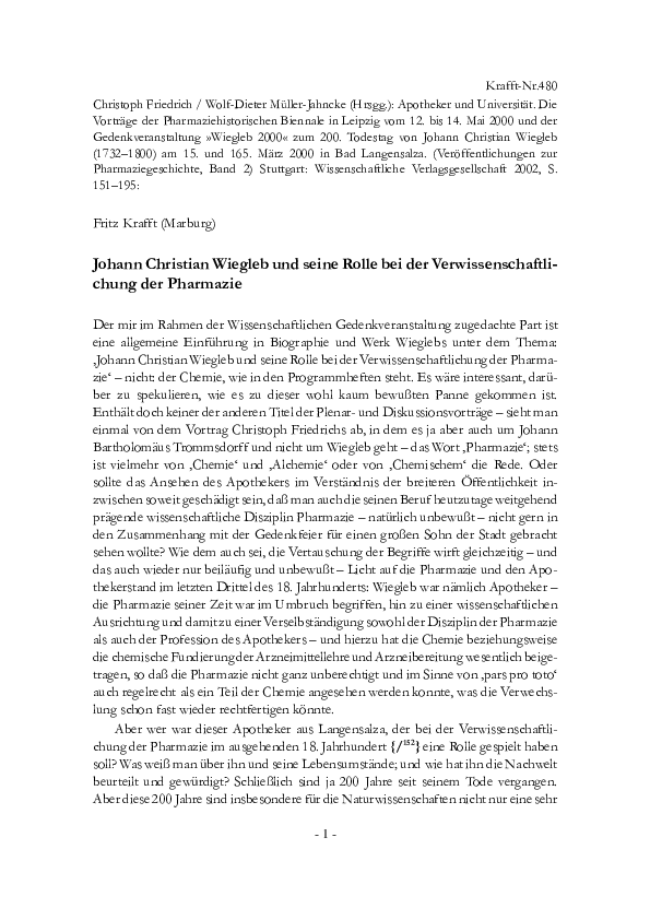 (PDF) Fritz Krafft: Johann Christian Wiegleb und seine Rolle bei der ...