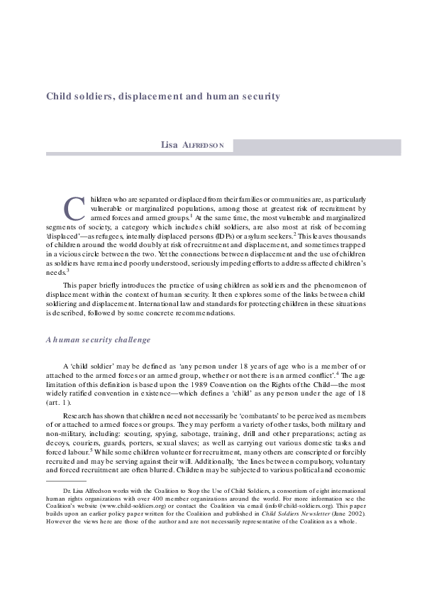 (PDF) Child Soldiers, Displacement, and Human Security