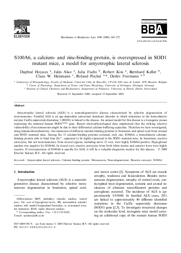 (PDF) S100A6, a calcium- and zinc-binding protein, is overexpressed in ...