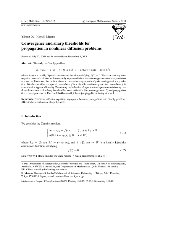 Pdf Convergence And Sharp Thresholds For Propagation In Nonlinear