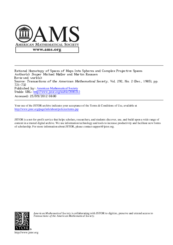 Pdf Rational Homotopy Of Spaces Of Maps Into Spheres And Complex Projective Spaces