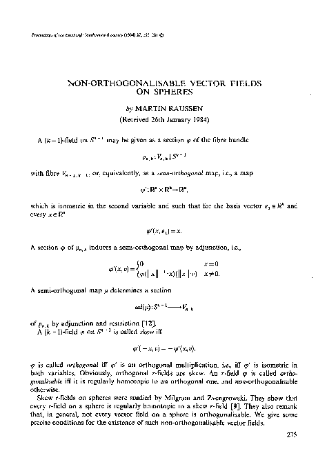 (PDF) Non-orthogonalisable vector fields on spheres