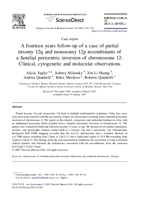 (PDF) A fourteen years follow-up of a case of partial trisomy 12q and ...