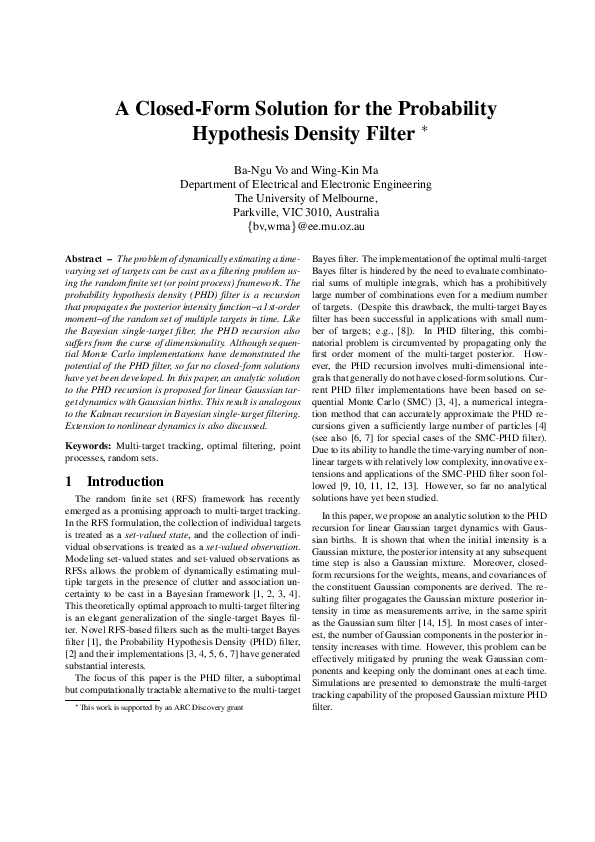 (PDF) A closed-form solution for the probability hypothesis density filter