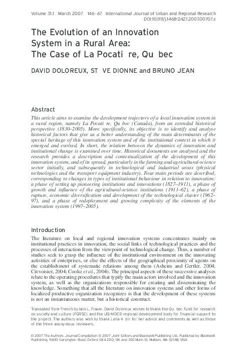 (PDF) Innovation System Evolution in La Pocatière