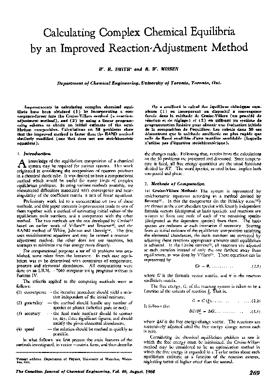 (PDF) Calculating complex chemical equilibria by an improved reaction ...