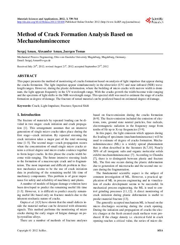(PDF) Method of Crack Formation Analysis Based on Mechanoluminecence