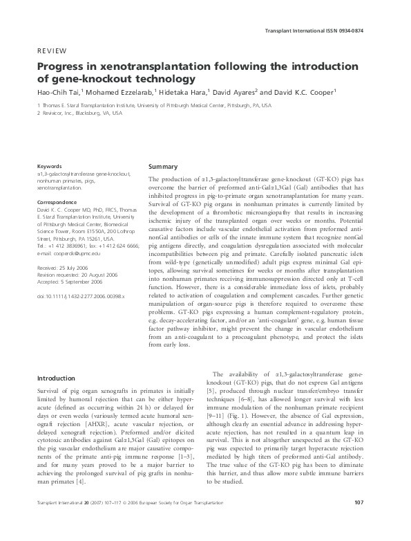 (PDF) Progress in xenotransplantation following the introduction of ...