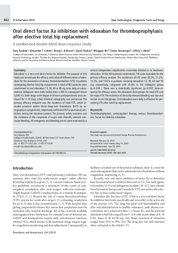 (PDF) Oral direct factor Xa inhibition with edoxaban for ...
