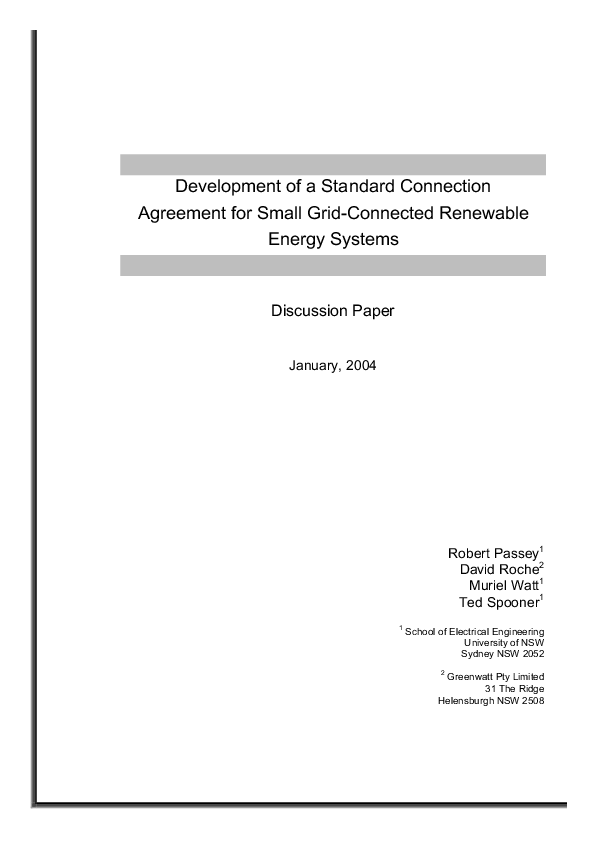(PDF) Development of a Standard Connection Agreement for Small Grid ...