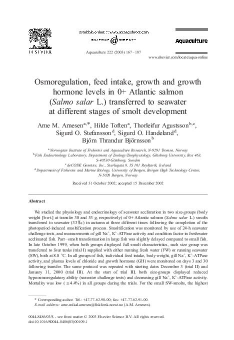 (PDF) Osmoregulation, feed intake, growth and growth hormone levels in ...