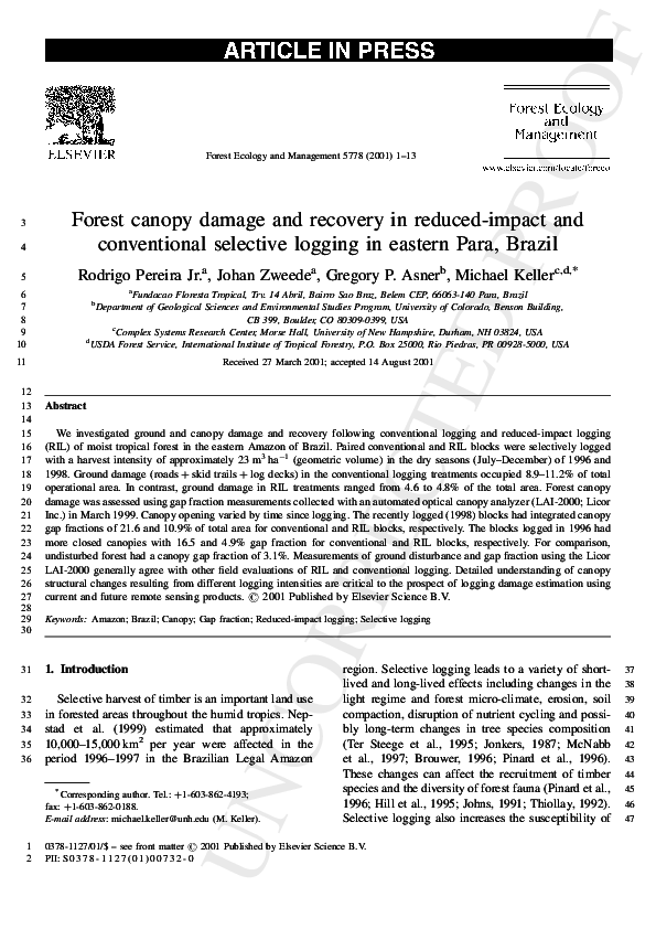 (PDF) Forest canopy damage and recovery in reduced-impact and ...