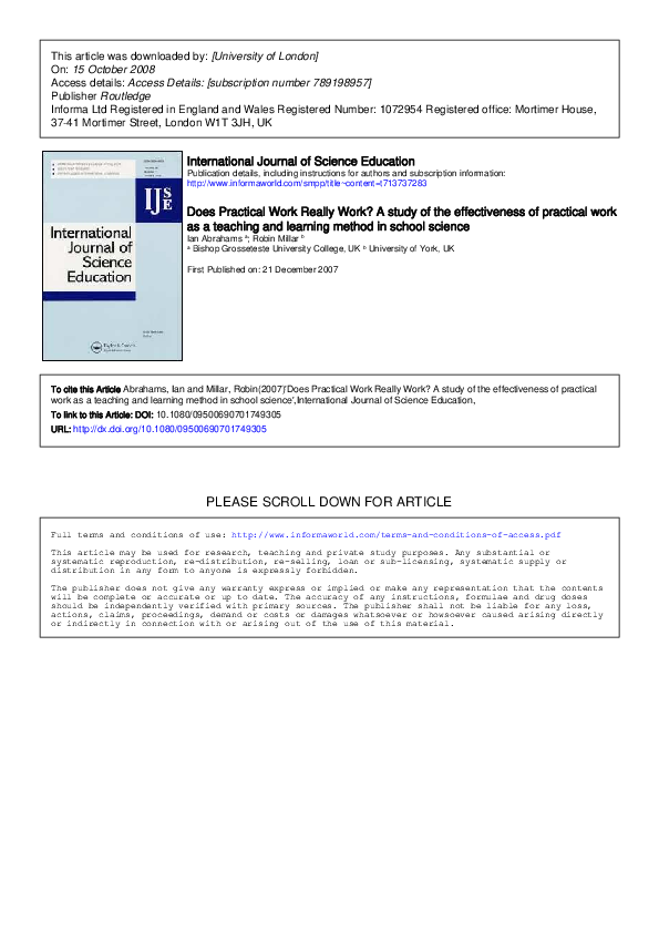 (PDF) Does Practical Work Really Work? A study of the effectiveness of ...