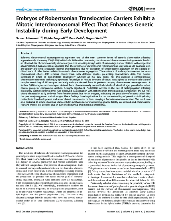 (PDF) Embryos of Robertsonian Translocation Carriers Exhibit a Mitotic ...