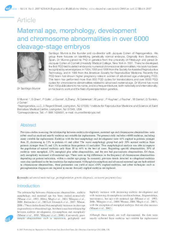 (PDF) Maternal age, morphology, development and chromosome ...