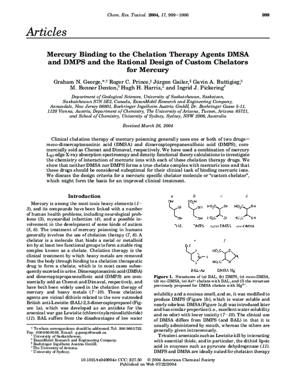 (PDF) Mercury Binding to the Chelation Therapy Agents DMSA and DMPS and ...