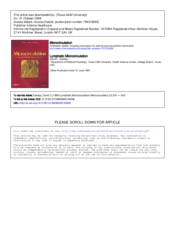 Pdf Lymphatic Microcirculation