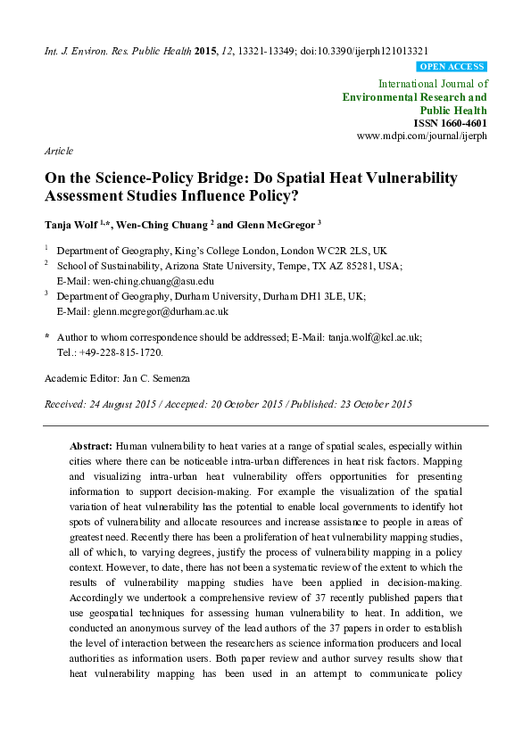 (PDF) On the Science-Policy Bridge: Do Spatial Heat Vulnerability ...
