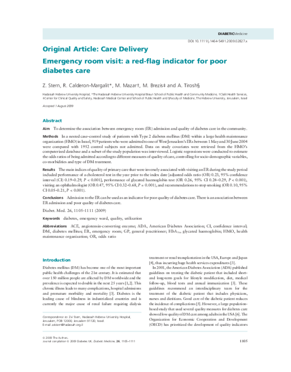 (PDF) Emergency room visit: a red-flag indicator for poor diabetes care