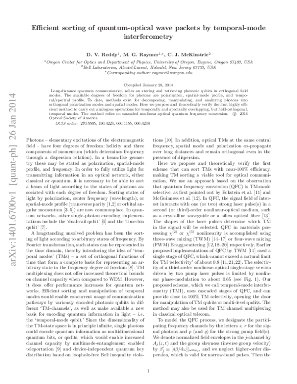 (PDF) Efficient sorting of quantum-optical wave packets by temporal-mode interferometry