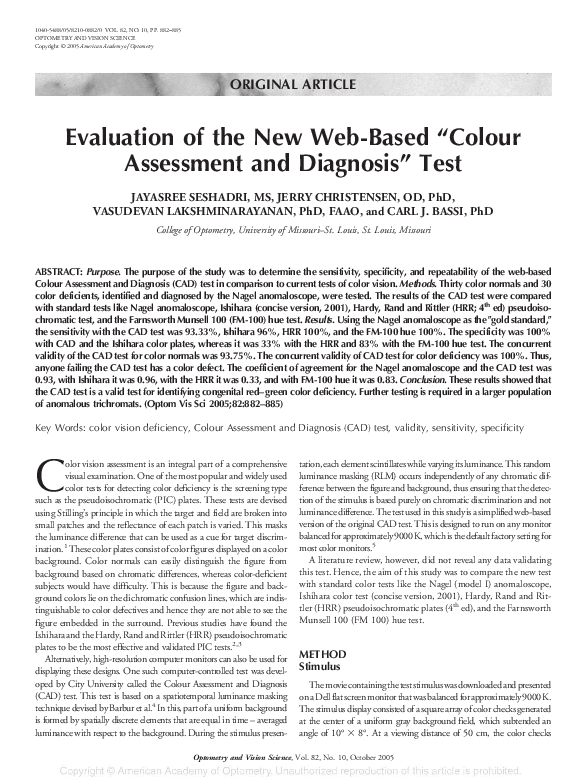 (PDF) Evaluation of the New Web-Based ???Colour Assessment and ...