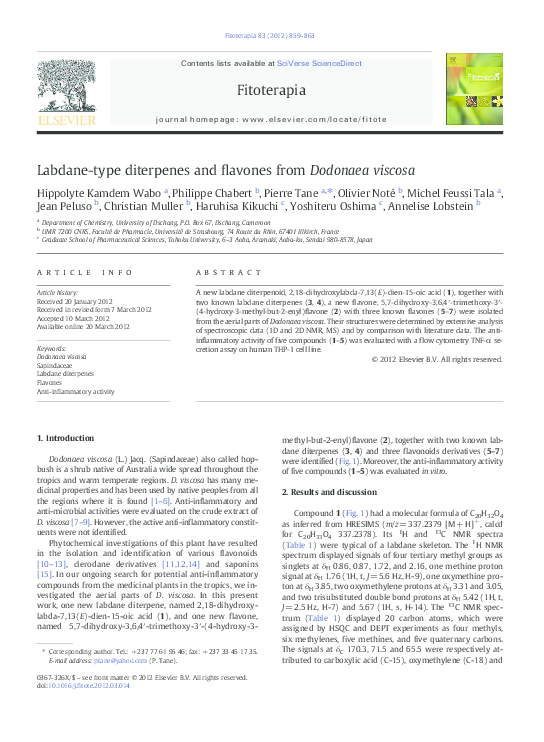 (PDF) Labdane-type diterpenes and flavones from Dodonaea viscosa