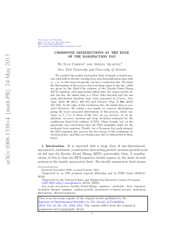 (PDF) Crossover distributions at the edge of the rarefaction fan ...
