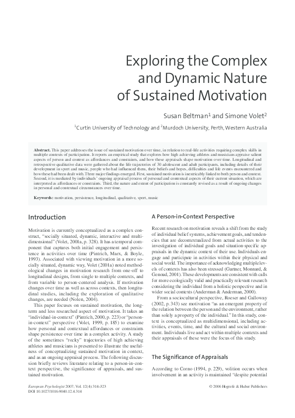(PDF) Exploring the Complex and Dynamic Nature of Sustained Motivation