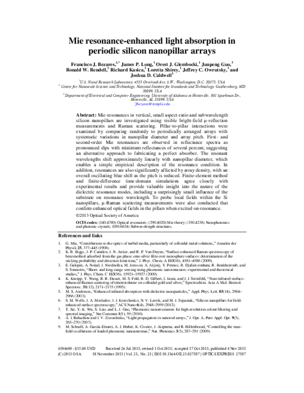 (PDF) Mie resonance-enhanced light absorption in periodic silicon ...