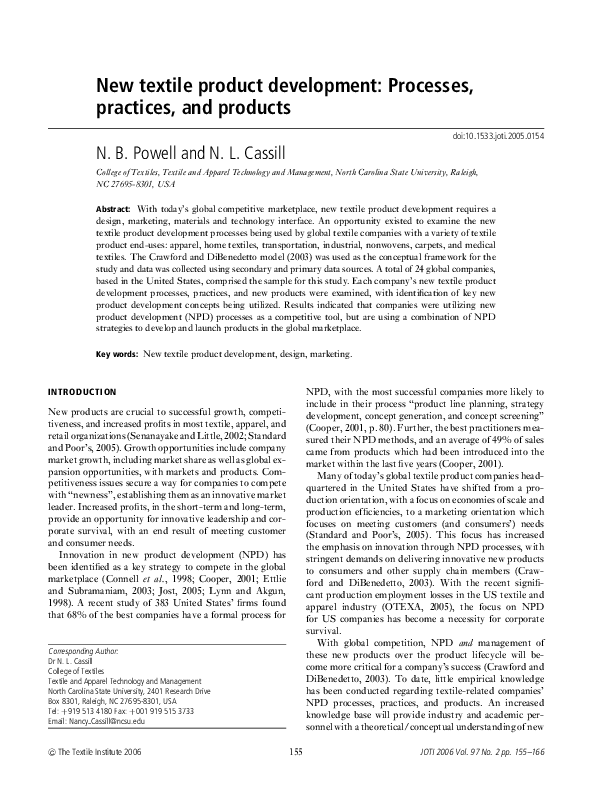 (PDF) New textile product development: Processes, practices, and products