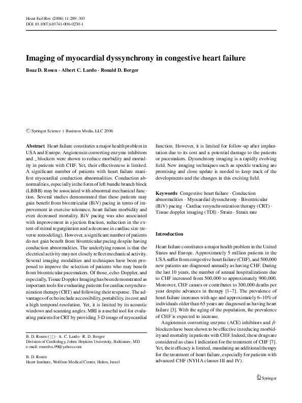 (PDF) Imaging of myocardial dyssynchrony in congestive heart failure