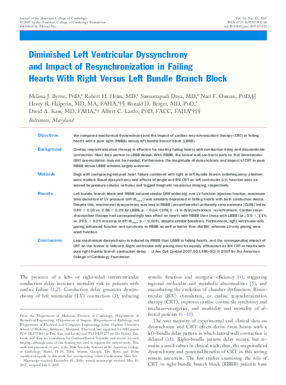 (PDF) Diminished Left Ventricular Dyssynchrony and Impact of ...