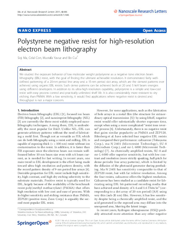 (PDF) Electron beam lithography using chemically-amplified resist: Resolution and profile ...