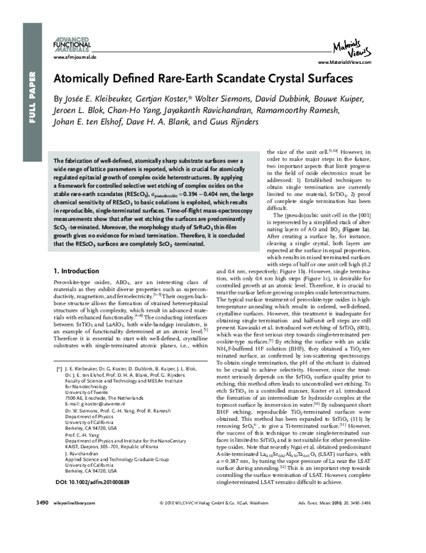 (PDF) Atomically Defined Rare-Earth Scandate Crystal Surfaces