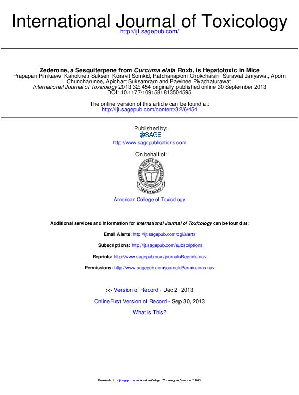 (PDF) Zederone, a Sesquiterpene from Curcuma elata Roxb, is Hepatotoxic ...