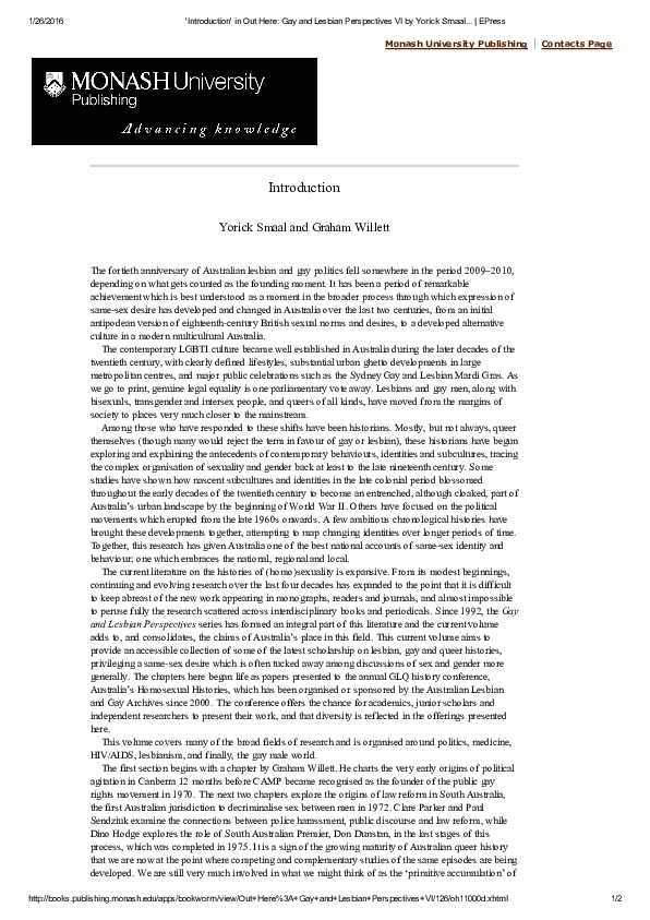 Pdf Introduction Out Here Gay And Lesbian Perspectives Vii