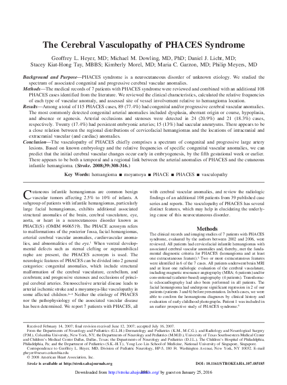 (PDF) The Cerebral Vasculopathy of PHACES Syndrome