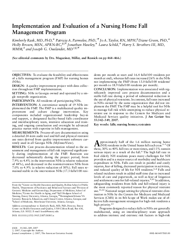 (PDF) Implementation and Evaluation of a Nursing Home Fall Management ...