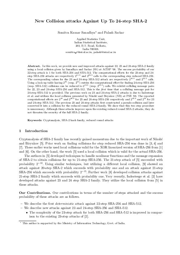 (PDF) New Collision Attacks against Up to 24-Step SHA-2